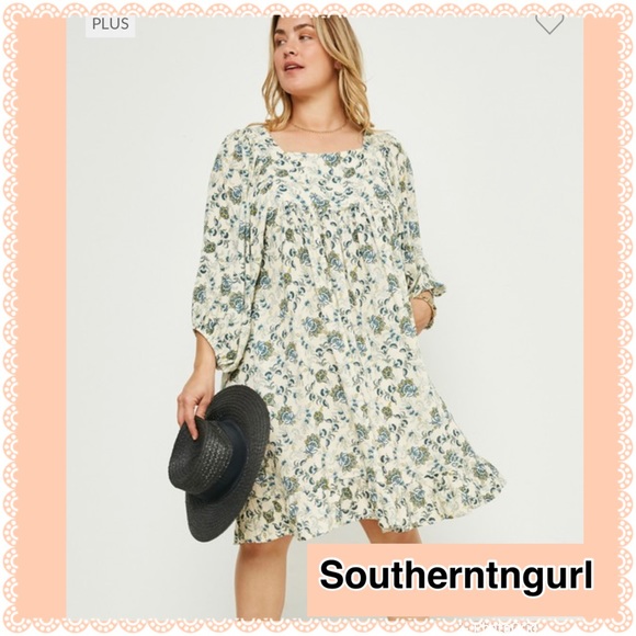 Hayden | Dresses | Nwt Hayden Ivory And Blue Balloon Sleeves Knee ...